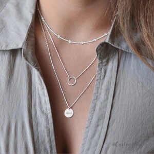 Engraved Triple Layer Necklace, Layered Necklace Set, Multi Layer Disc ...