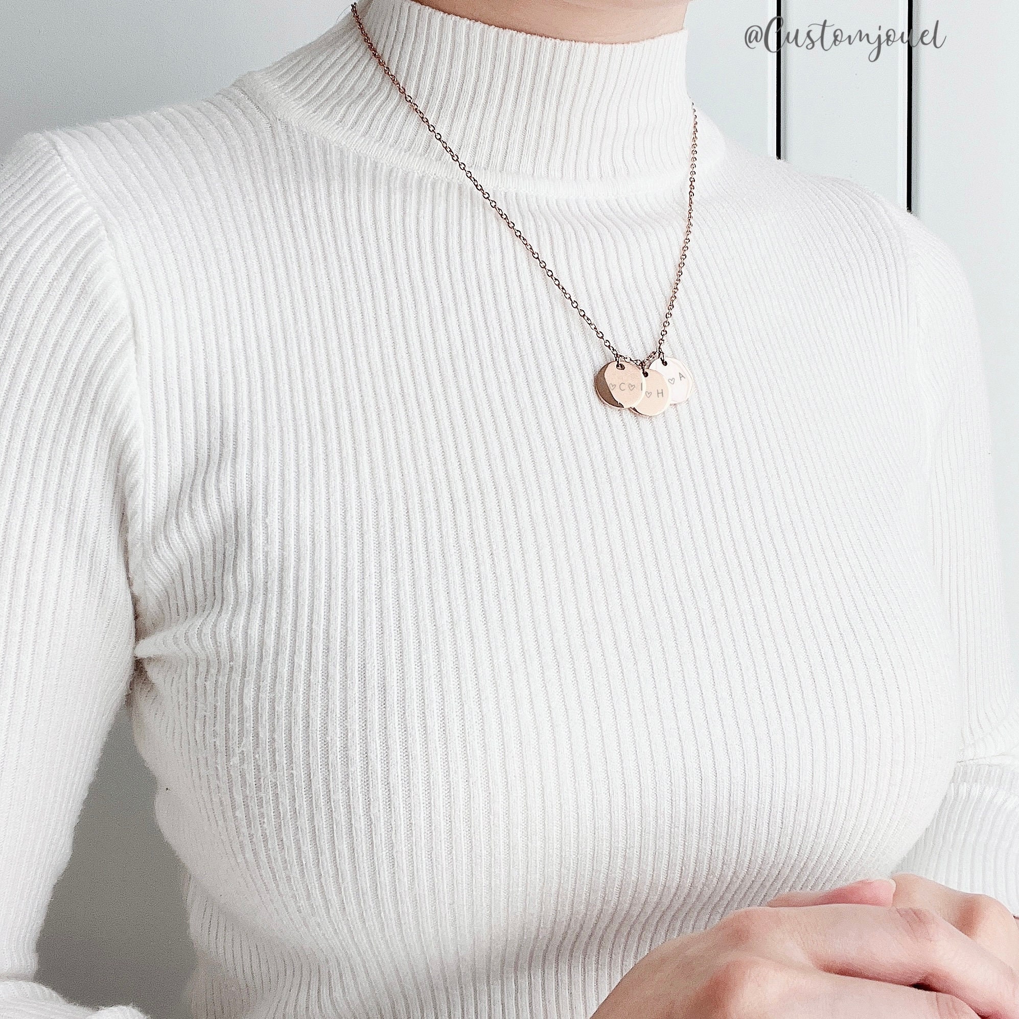 Engraved Letter Necklace Disc Initials Necklace Two Initial - Etsy