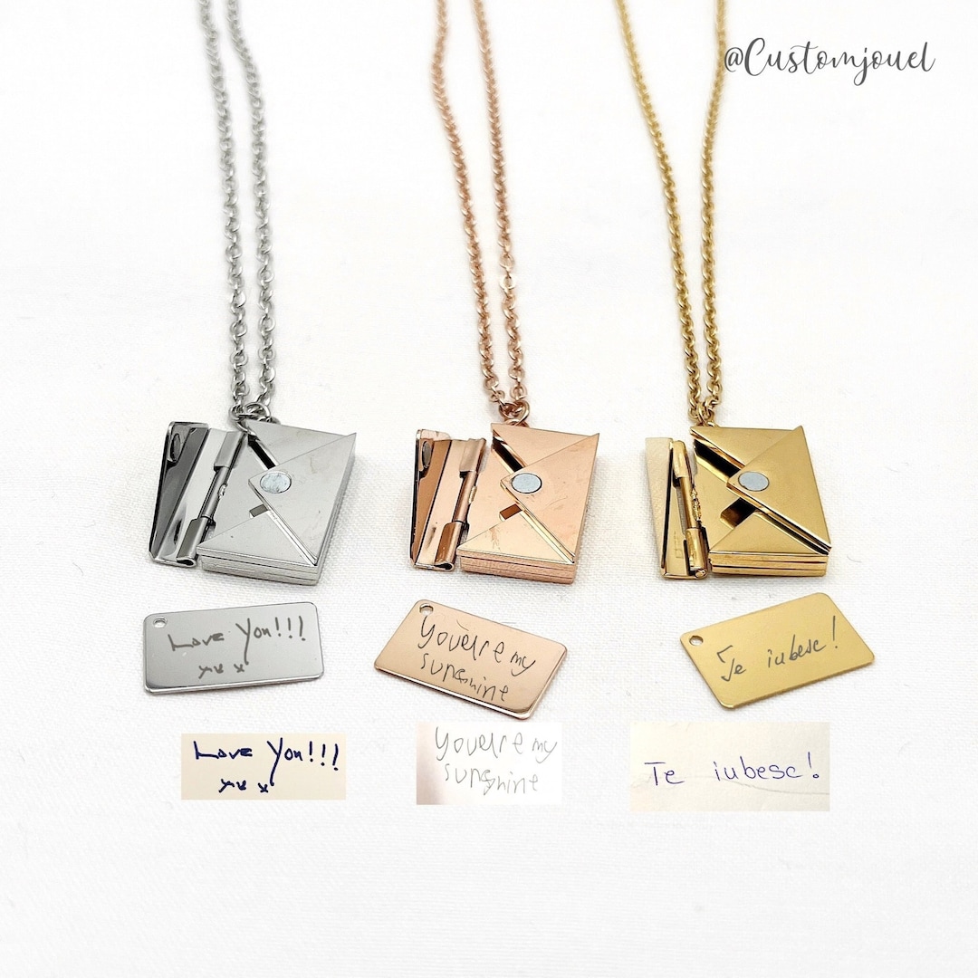 Actual Handwritten Letter Necklace, Engraved Handwriting Message in ...
