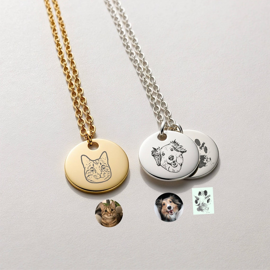 Own Pet Portrait Necklace Custom, Pet Photo Necklace, Personalised Paw ...