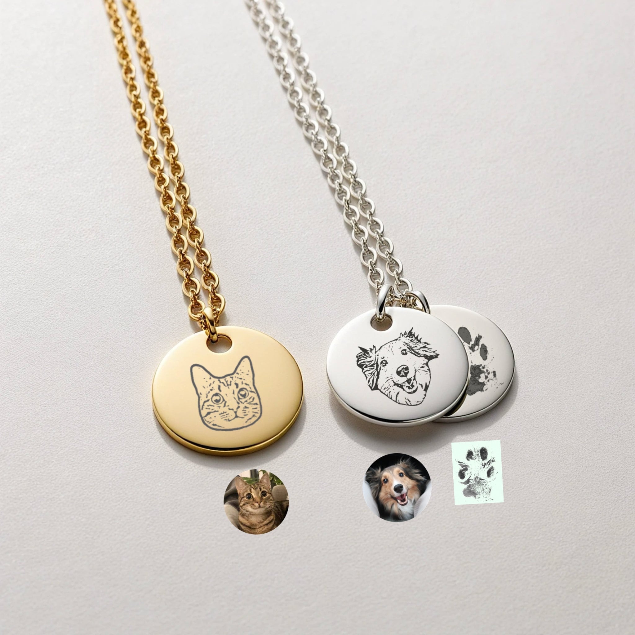 Own Pet Portrait Necklace Custom, Pet Photo Necklace, Personalised Paw ...