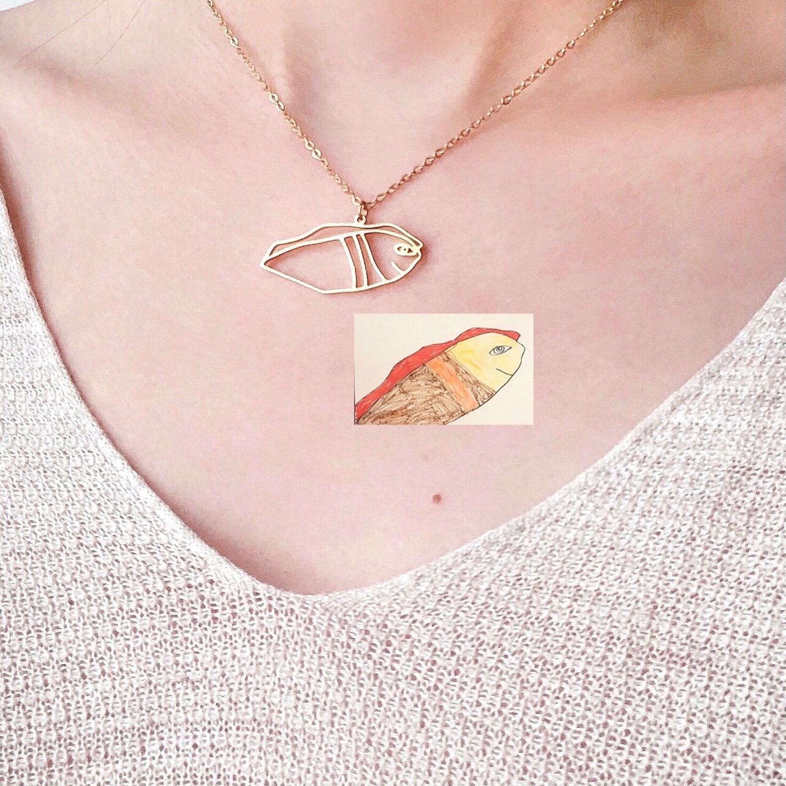 Kids Drawing Necklace Handwriting Necklace Personalized Logo | Etsy