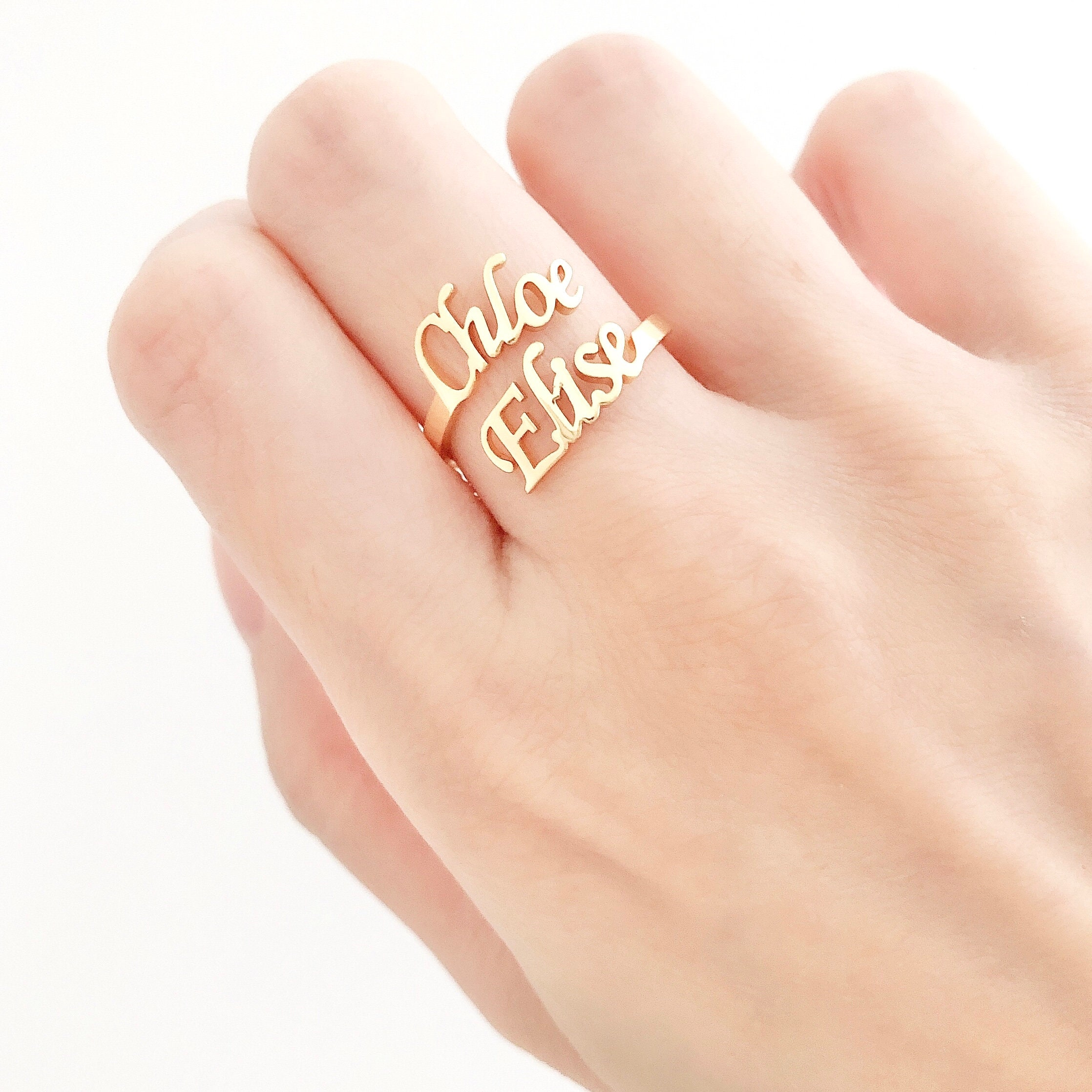 Double Name Ring Platinum Silver Two Name Ring 18k Gold - Etsy UK