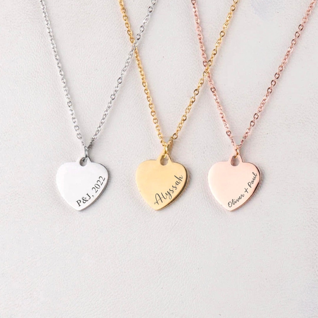 Custom Heart Necklace, Personalised Heart Pendant Necklace, Engraved ...
