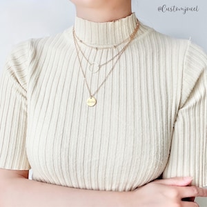 Engraved Triple Layer Necklace, Layered Necklace Set, Multi Layer Disc ...