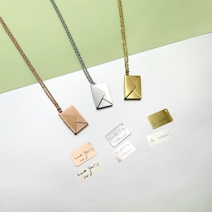 Handwriting Letter Card Necklace, Engraved Handwritten Message in ...