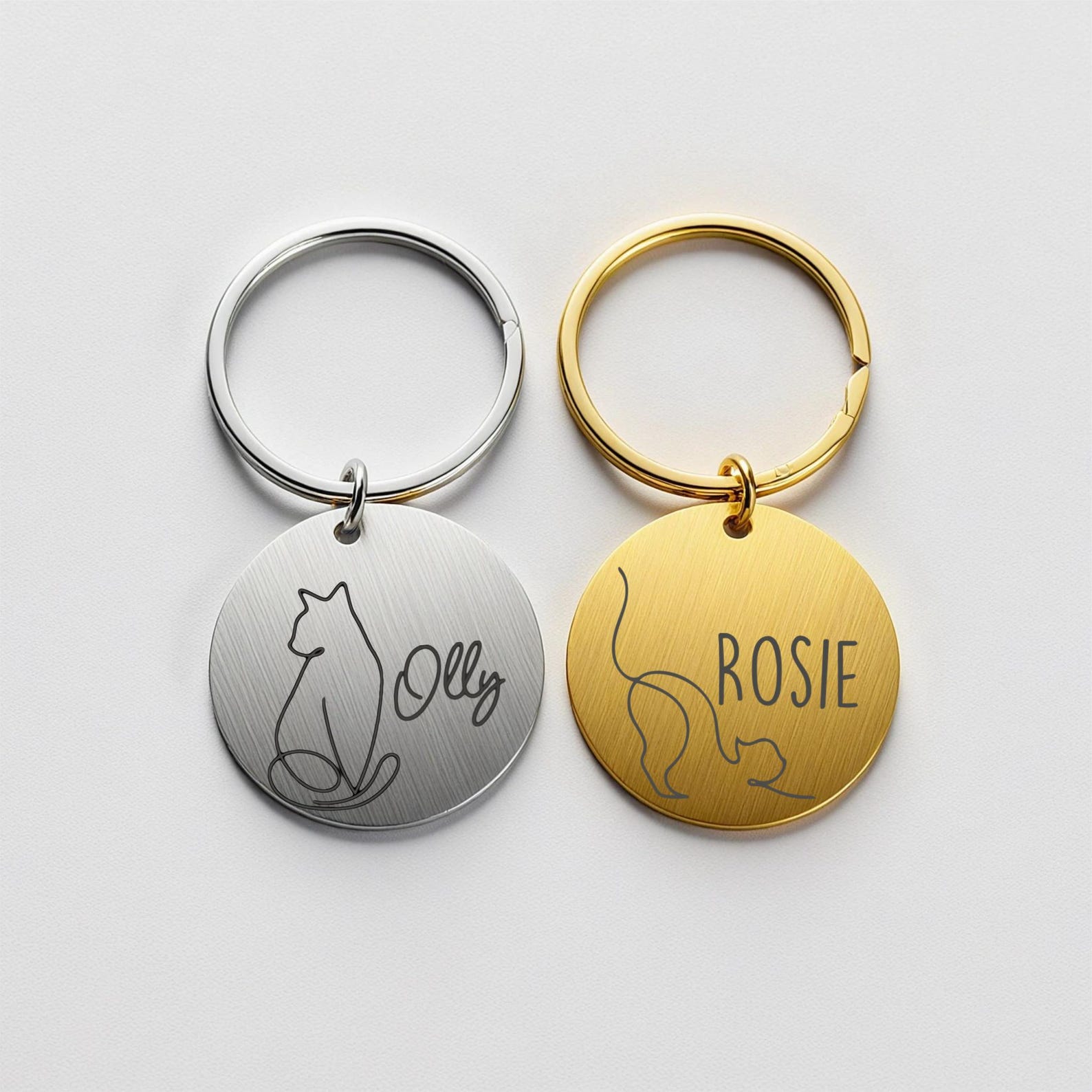 Cat Line ID Tag, Custom Cat Tag, Personalised Round Tag, Custom Pet ...