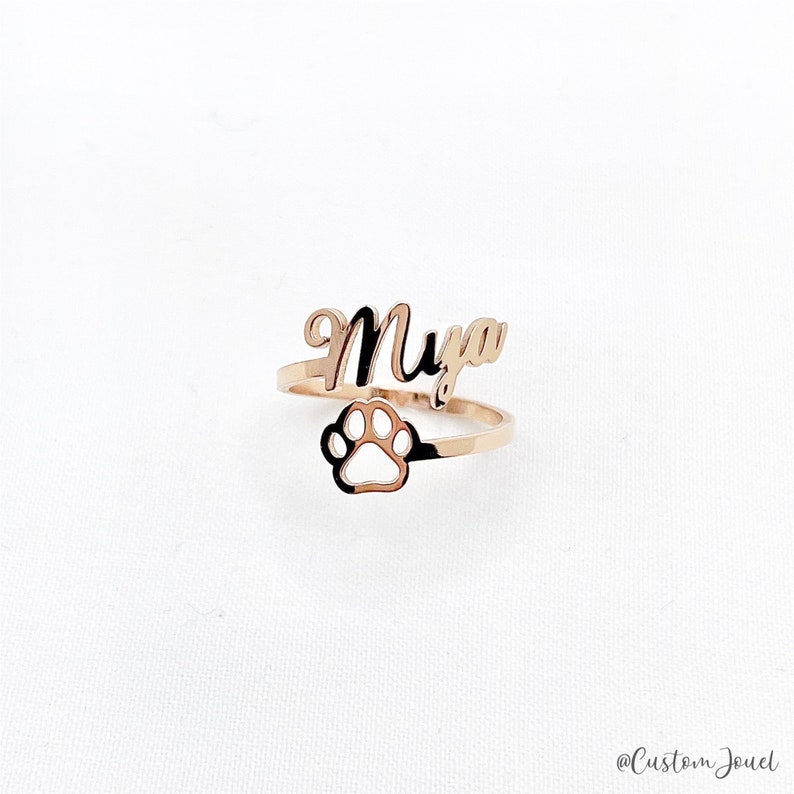Custom Pet Name Ring With Paw Print Personalised Paw Ring - Etsy