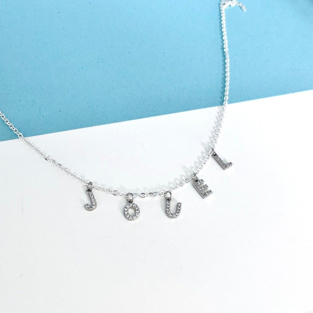 Spell a Name Necklace, Crystal Initial Necklace, Dangling Letter Charm ...