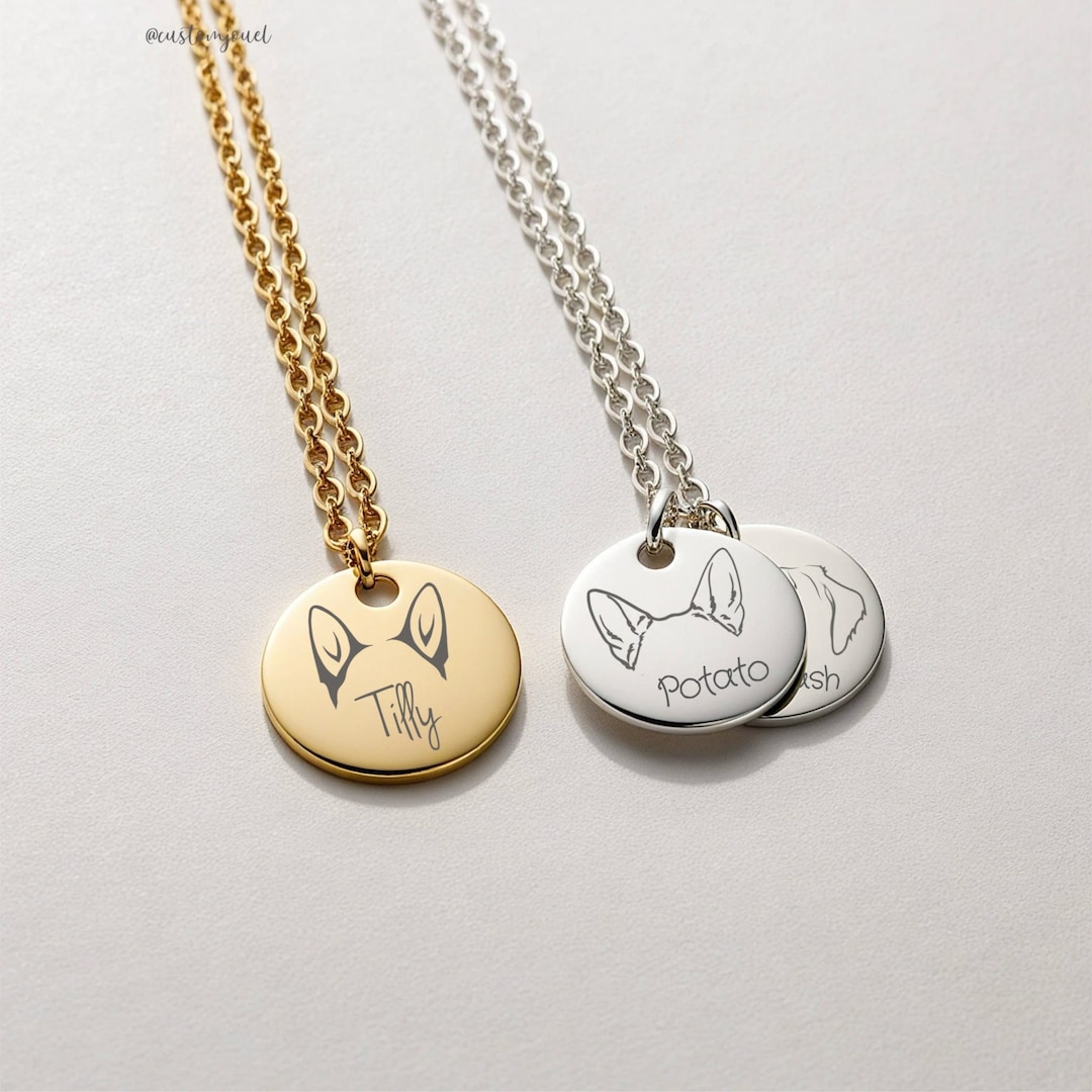 Custom Dog Ears Necklace With Name, Engraved Dog Necklace, Dog Breeds ...