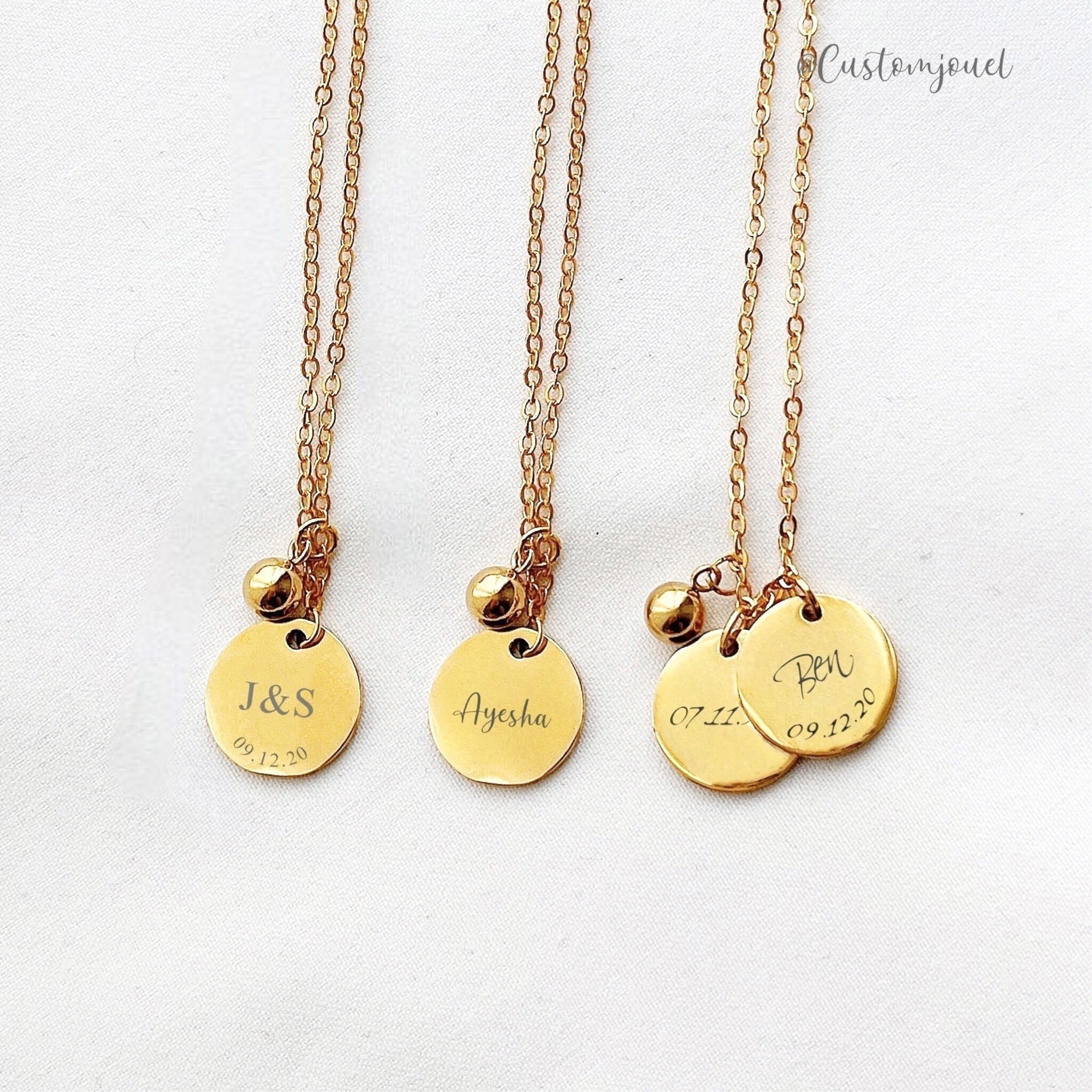 Cute Initial Necklace, Engraved Disc Charm Necklace With Dainty Ball ...