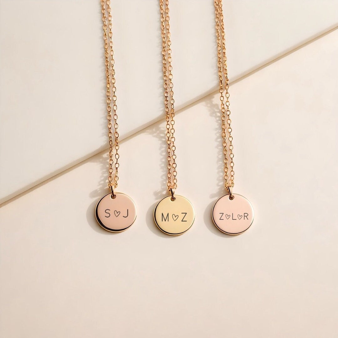Engraved Letter Necklace, Disc Initials Necklace, Two Initial Disc ...