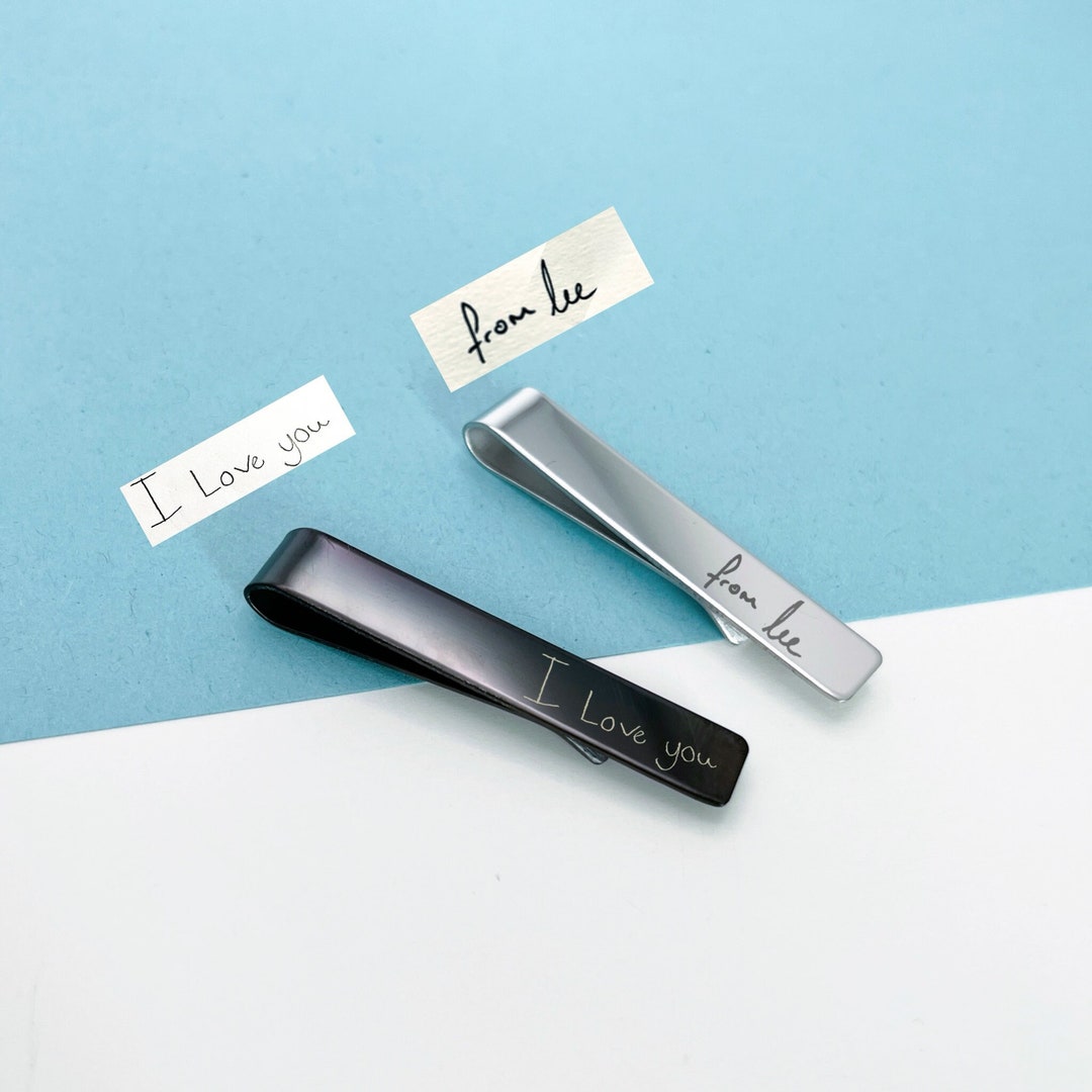 Engraved Handwriting Tie Clip, Handwritten Tie Pin, Personalised ...