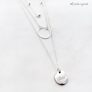 Engraved Triple Layer Necklace, Layered Necklace Set, Multi Layer Disc ...