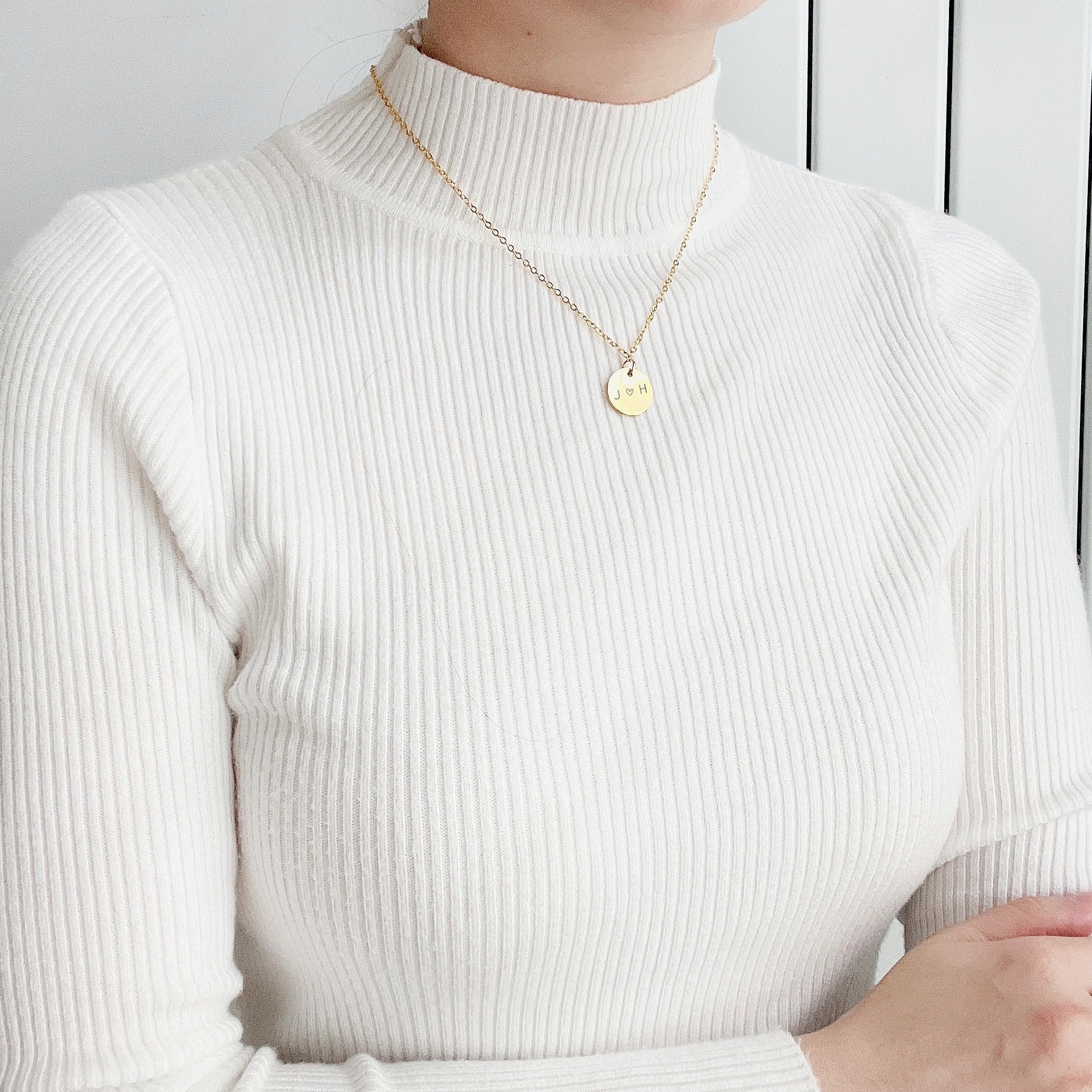 Engraved Letter Necklace Disc Initials Necklace Two Initial - Etsy