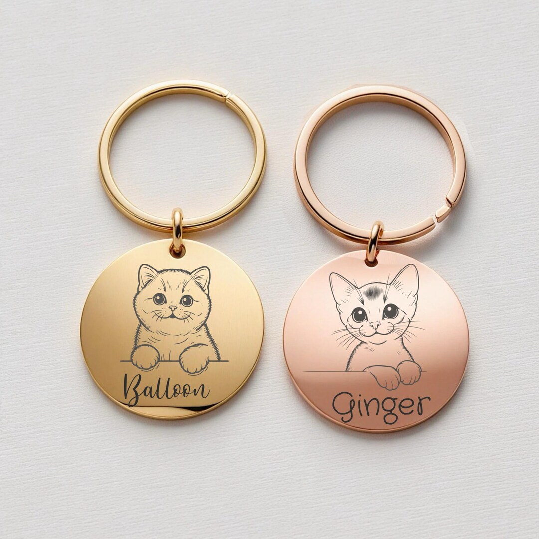 Cute Cat Peeking Tag, Custom Cat ID Tag, Personalised Cat Face Pet Tag ...