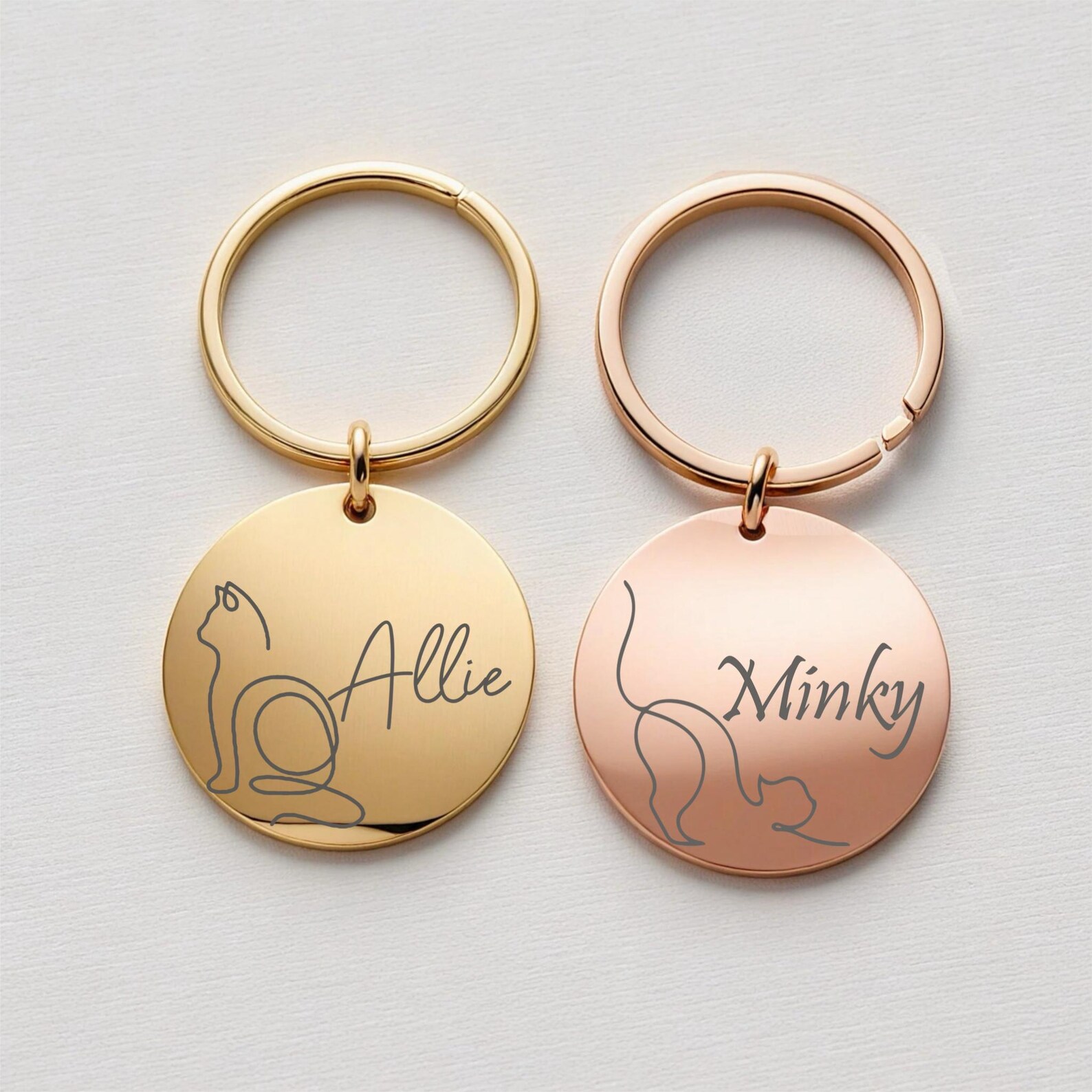 Cat Line ID Tag, Custom Cat Tag, Personalised Round Tag, Custom Pet ...