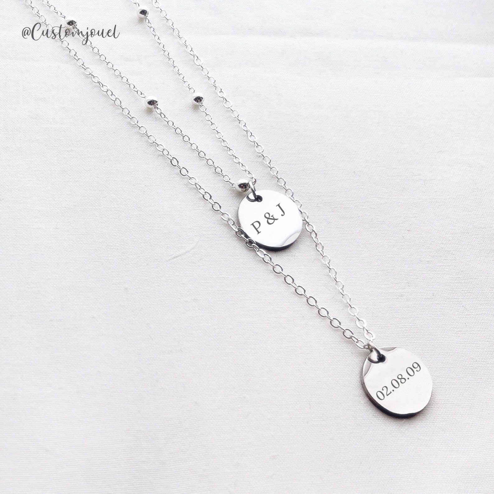 Double Strand Necklace With Custom Discs, Spaced Beads Layer Necklace ...