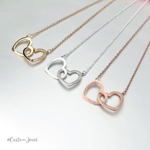 Custom Intertwined Heart Necklace, Engraved Two Interlocking Hearts ...