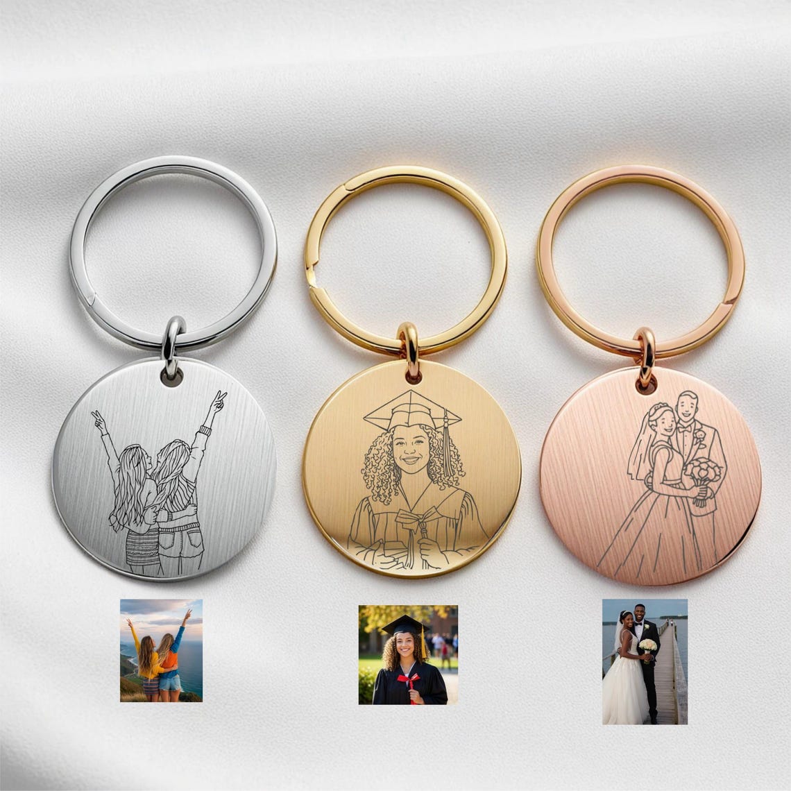Cartoon Picture Keyring, Hand Drawn Photo Keychain, Custom Portrait ...