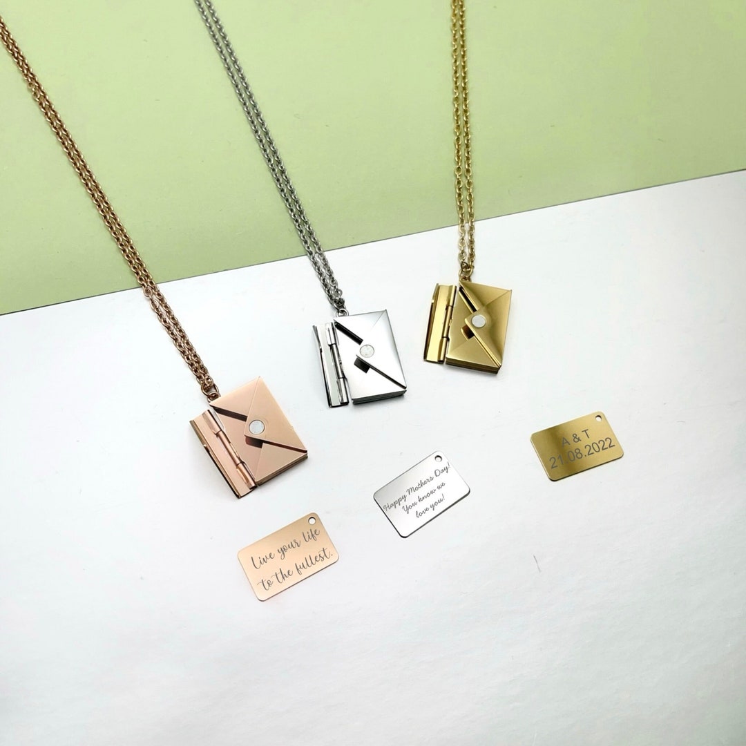 Custom Locket Necklace, Envelope Locket Necklace, Love Letter Locket ...