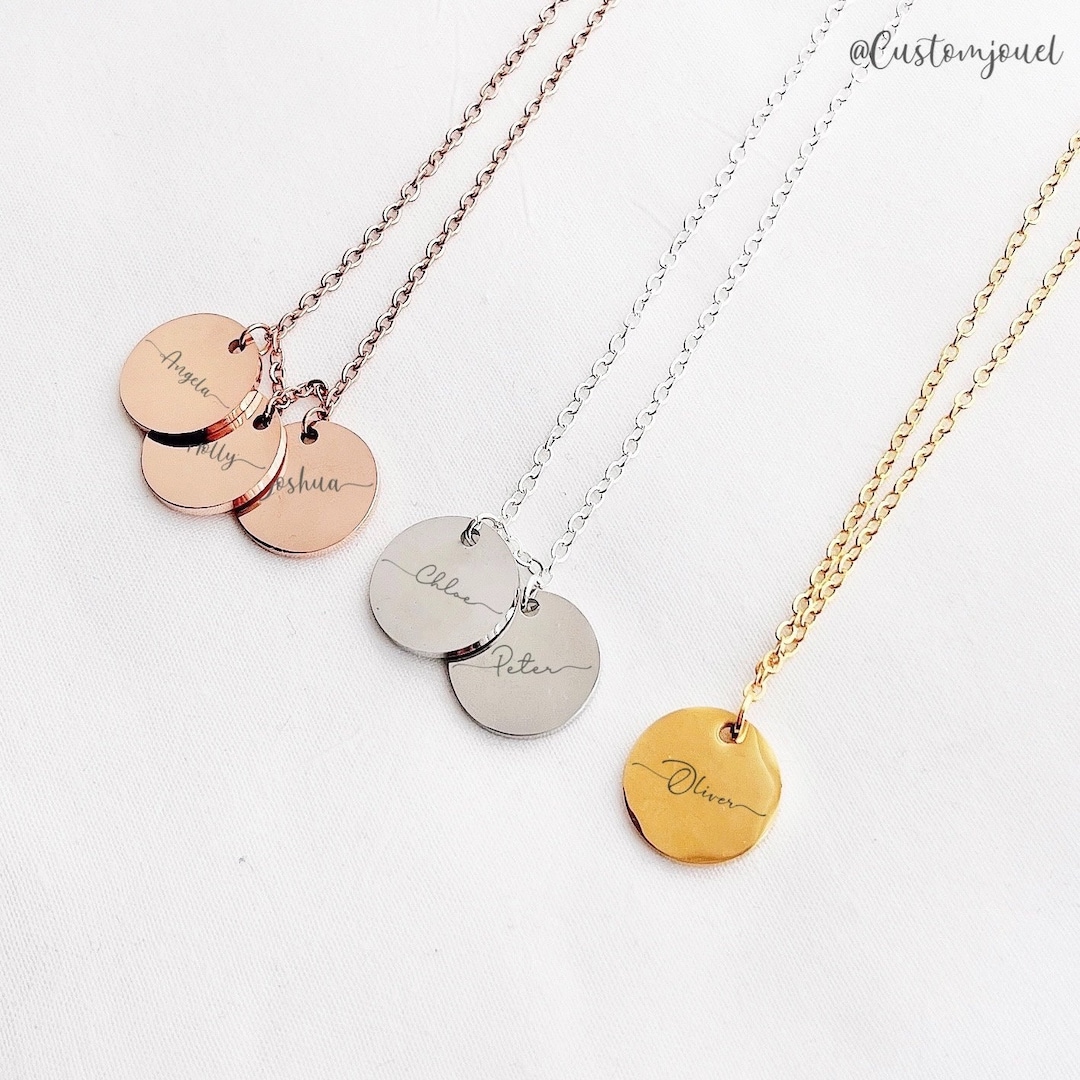 Engraved Swirly Name Necklace, Script Name Disc Necklace, Two Disc ...
