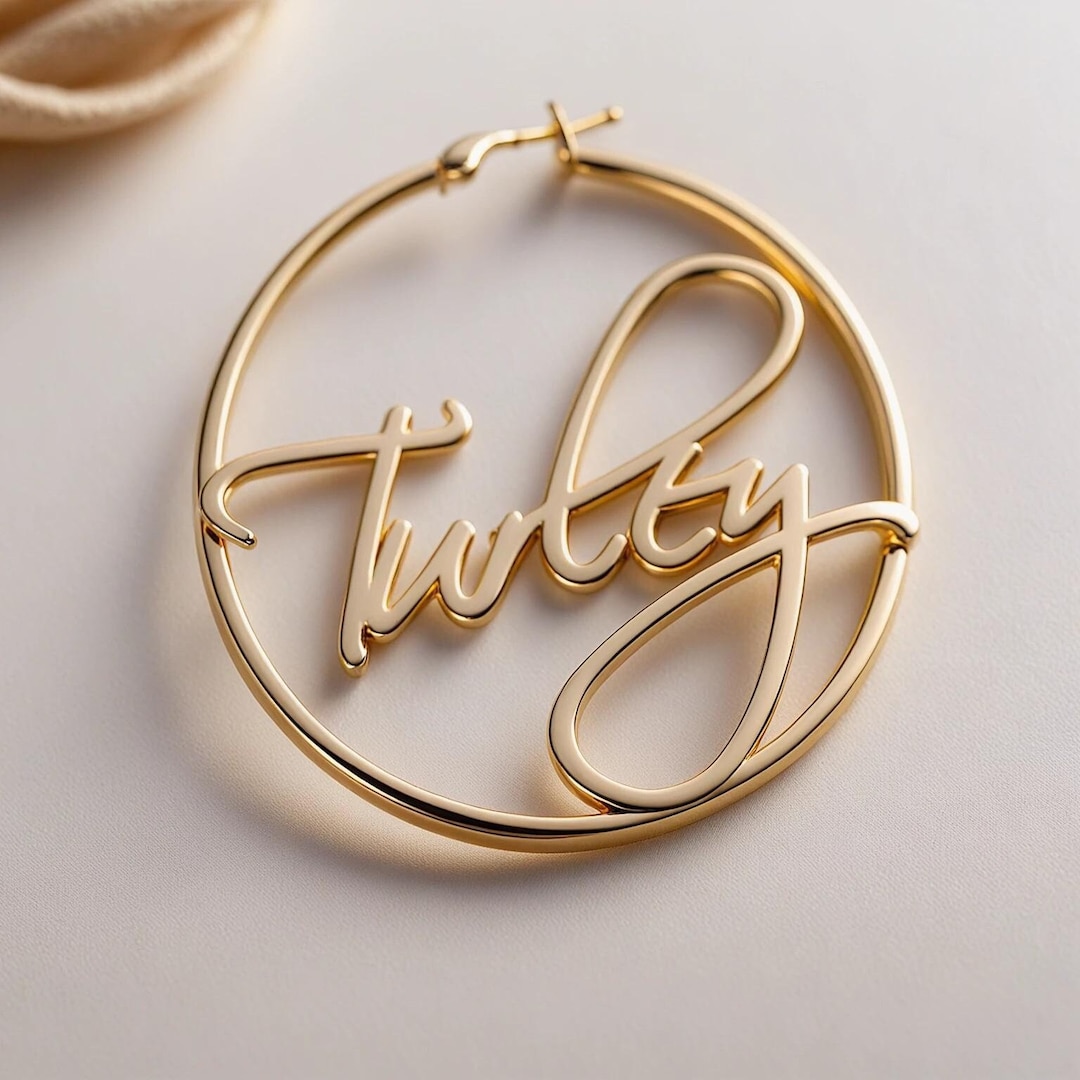 Name Hoop Earrings, Custom Circle Earrings, Personalised Name Earrings ...