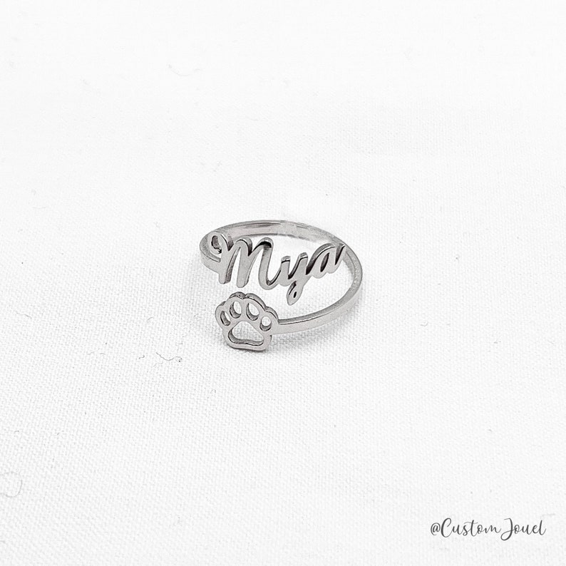 Custom Pet Name Ring With Paw Print Personalised Paw Ring - Etsy