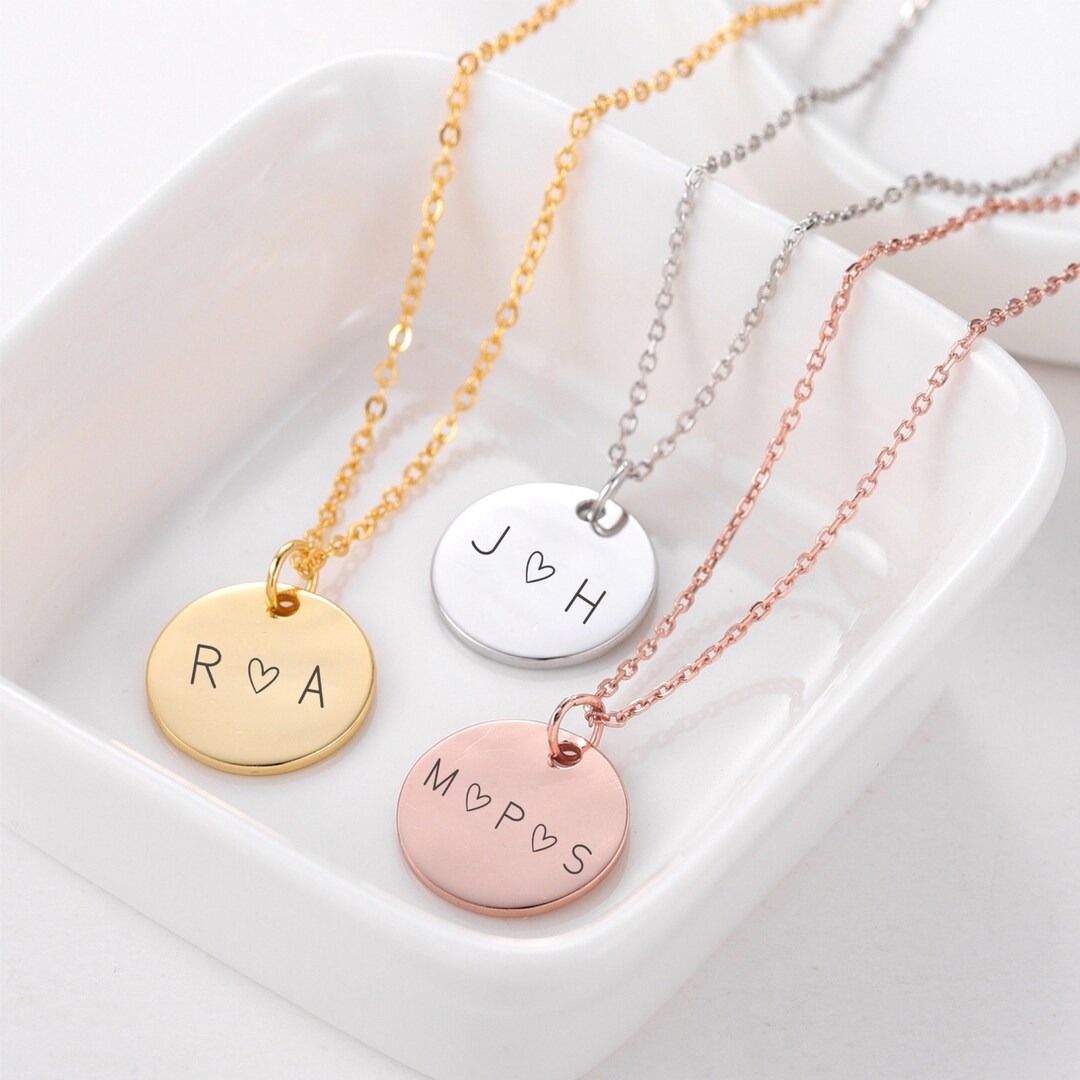 Engraved Letter Necklace, Disc Initials Necklace, Two Initial Disc ...