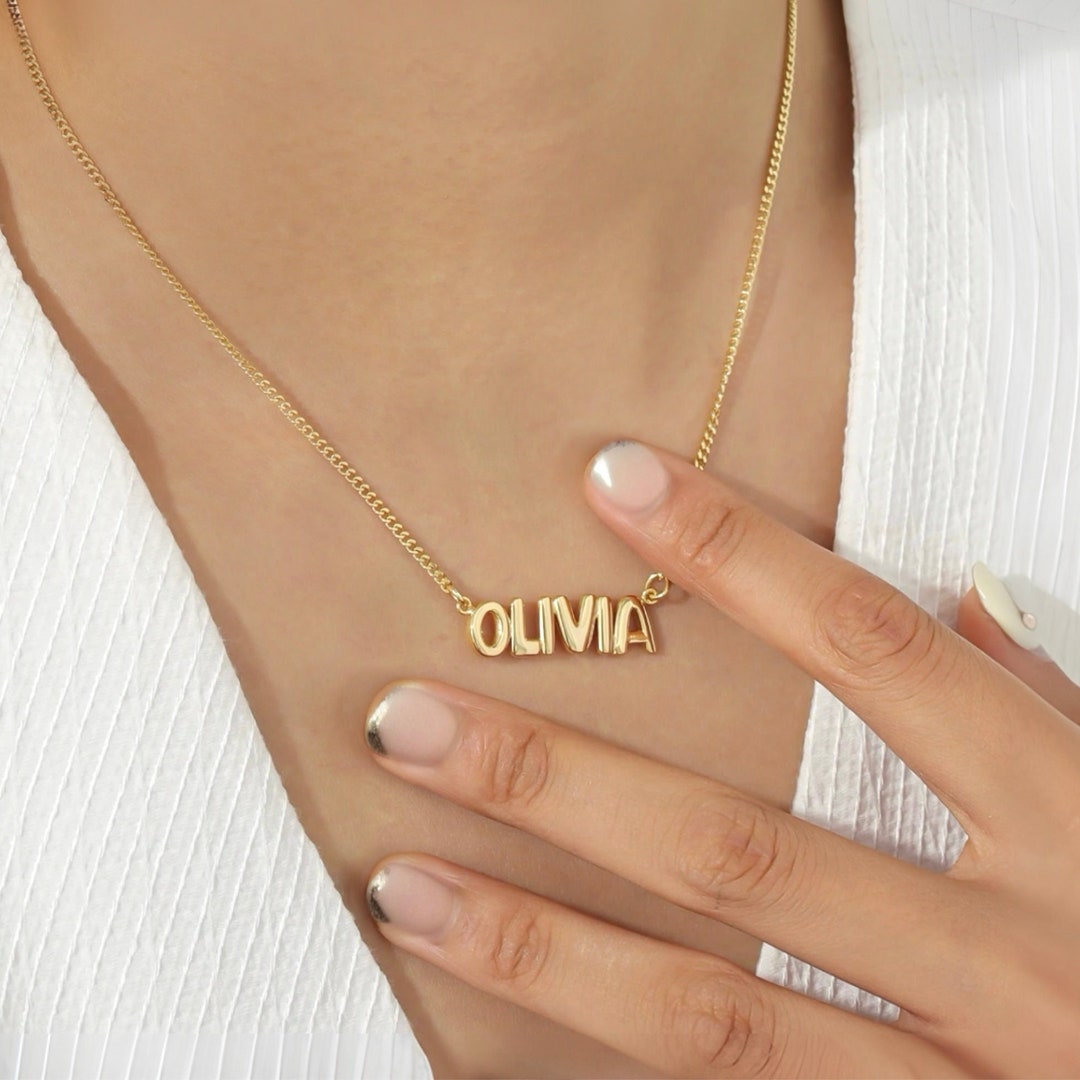 Bubble Nameplate Necklace, Custom 3D Letter Necklace, Bubble Name ...
