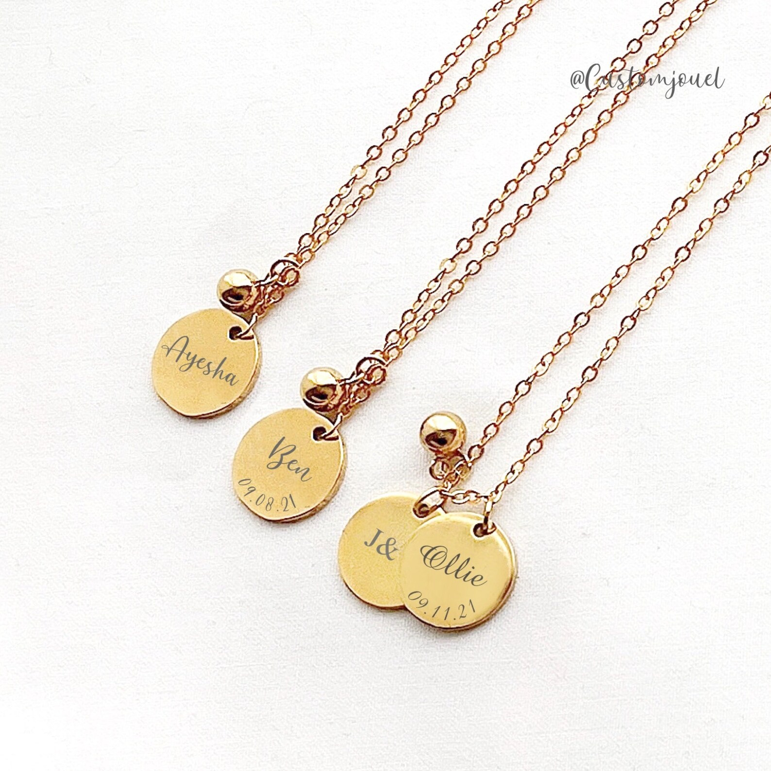 Cute Initial Necklace, Engraved Disc Charm Necklace With Dainty Ball ...