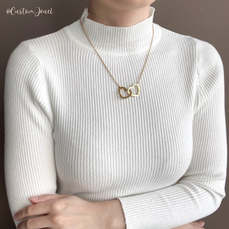Custom Intertwined Heart Necklace, Engraved Two Interlocking Hearts ...