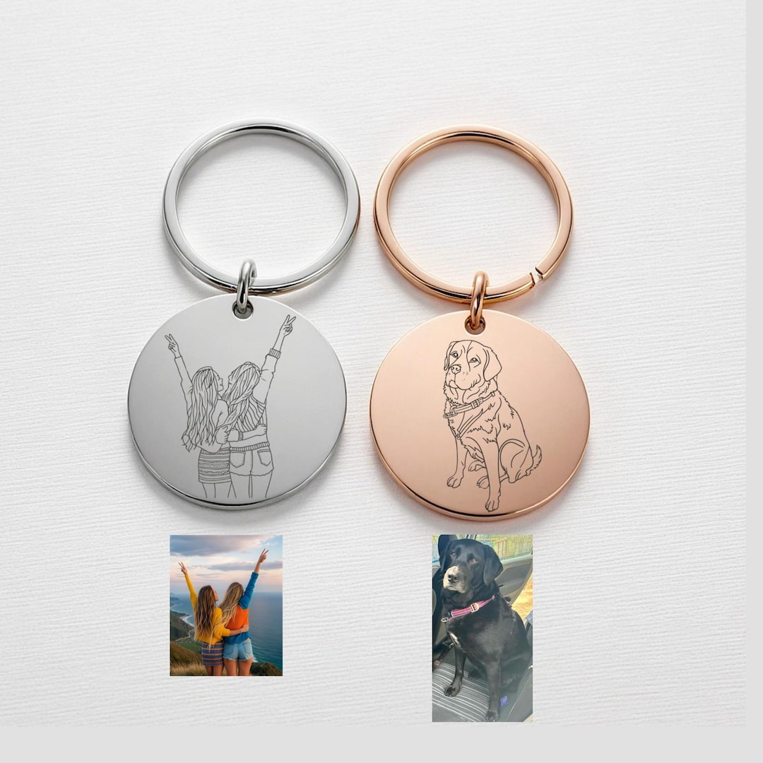 Cartoon Picture Keyring, Hand Drawn Photo Keychain, Custom Portrait ...