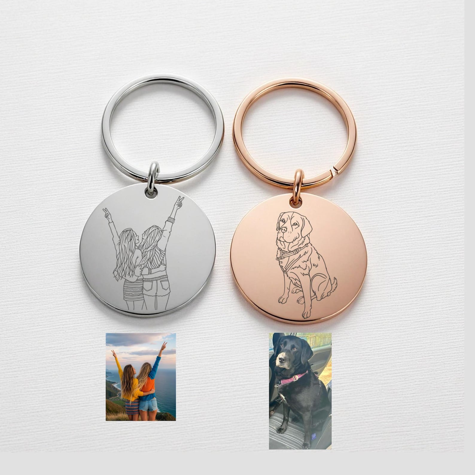 Custom Picture Keyring, Hand Drawn Photo Key Tag, Engraved Cartoon ...
