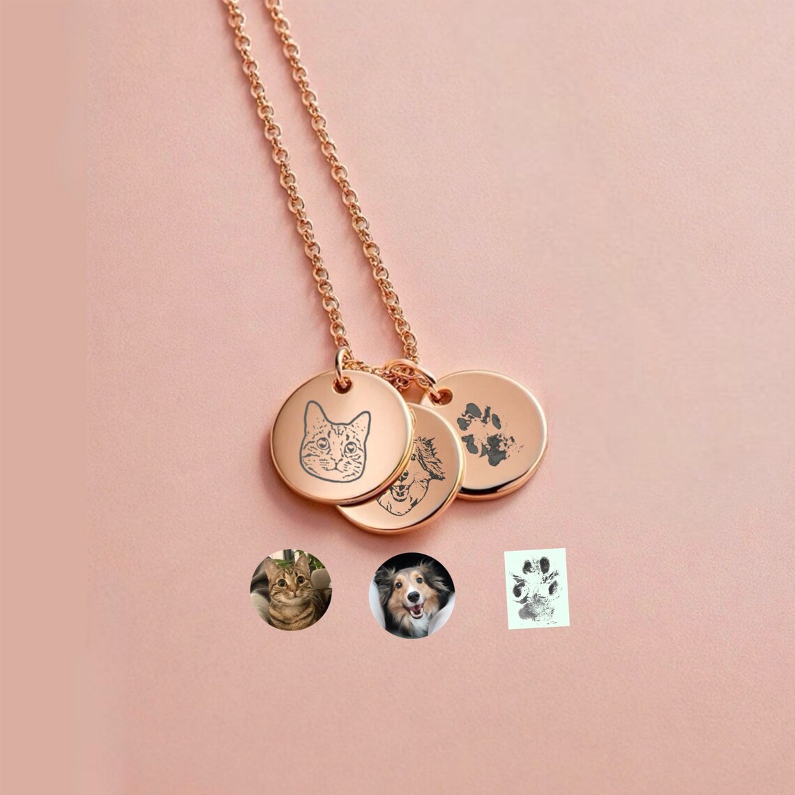 Own Pet Portrait Necklace Custom, Pet Photo Necklace, Personalised Paw ...
