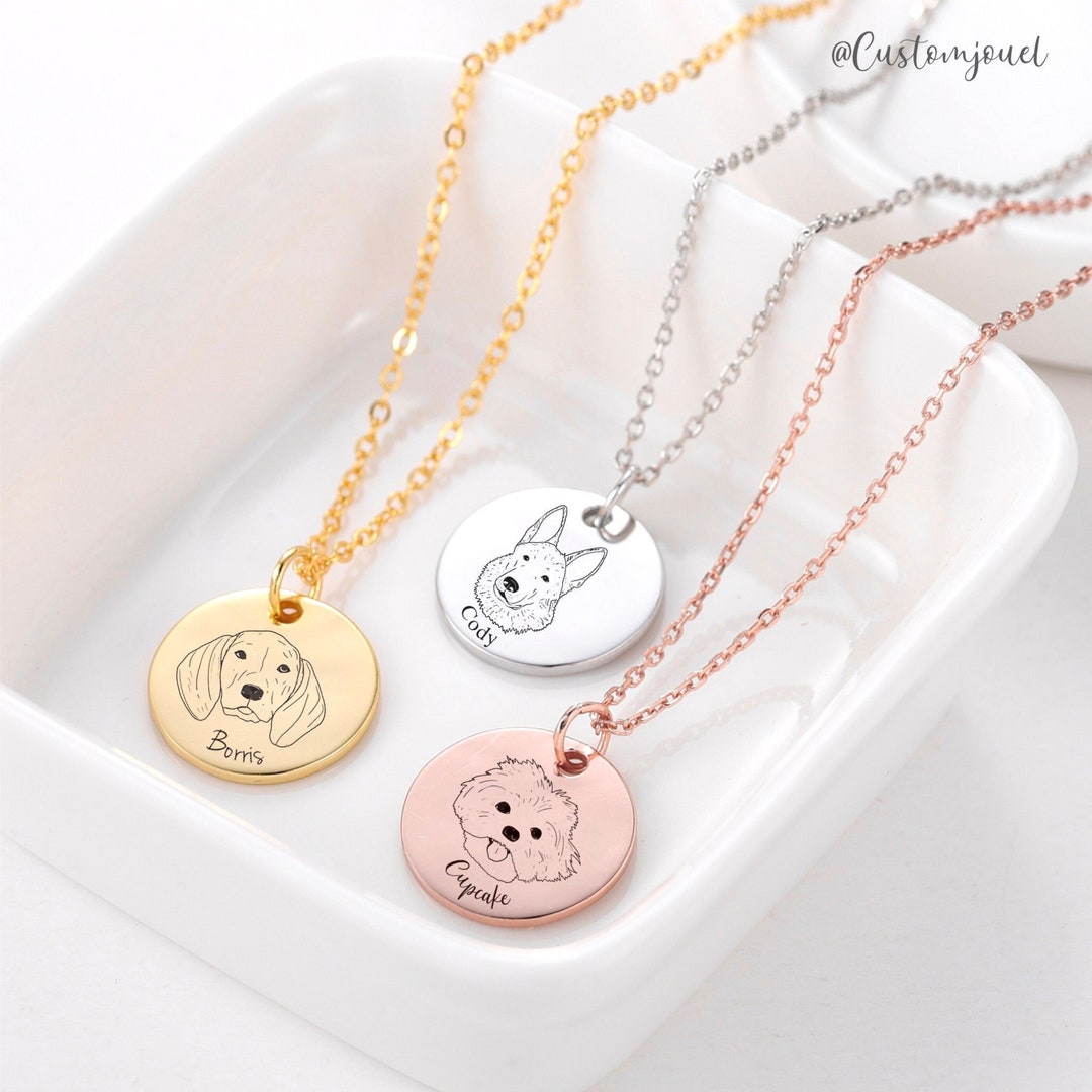 Custom Dog Face Portrait Necklace, Dog Breeds Necklace, Engraved Dog ...
