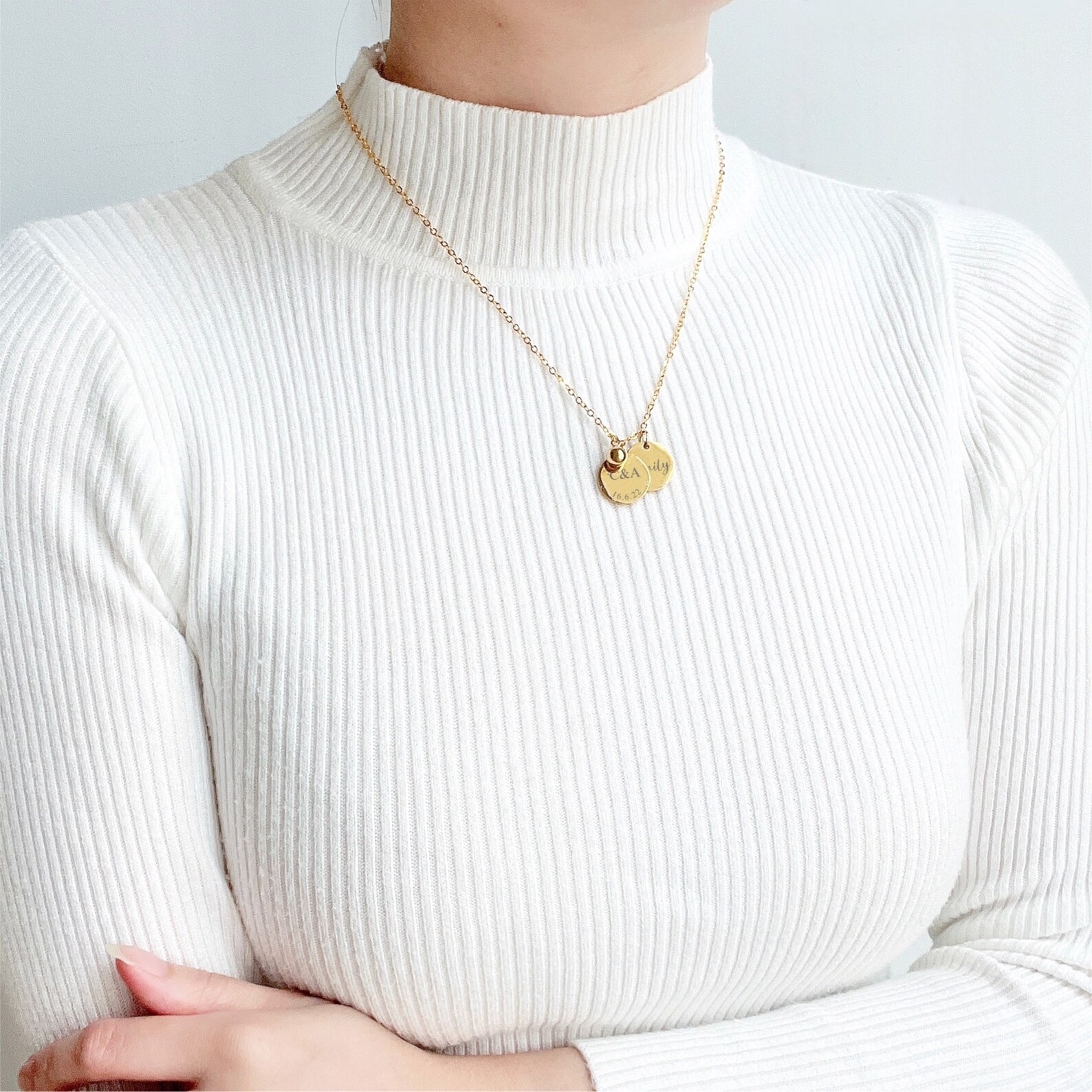 Cute Initial Necklace, Engraved Disc Charm Necklace With Dainty Ball ...