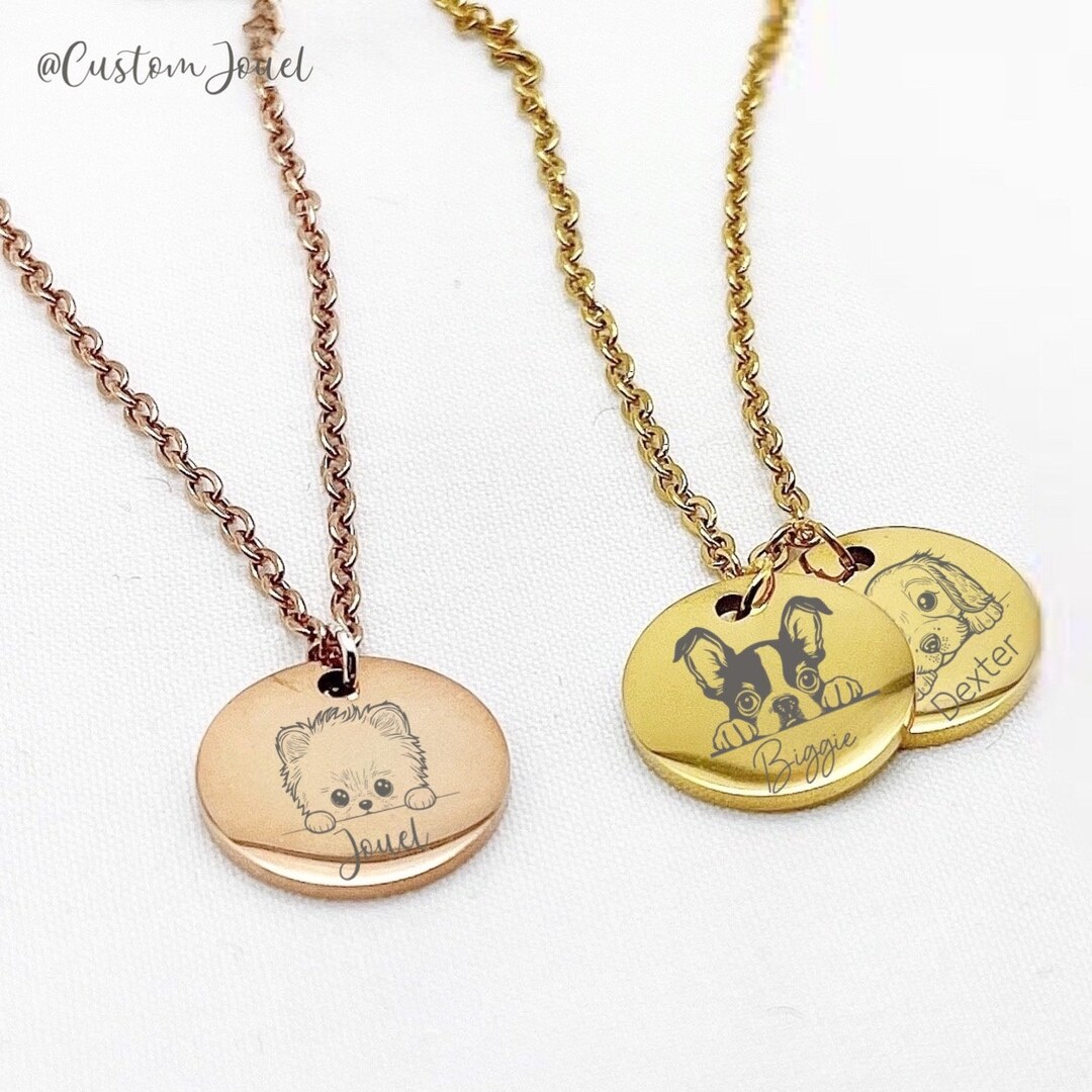 Custom Dog Breed Necklace, Dog Peeking Cartoon Necklace, Engraved Dog ...