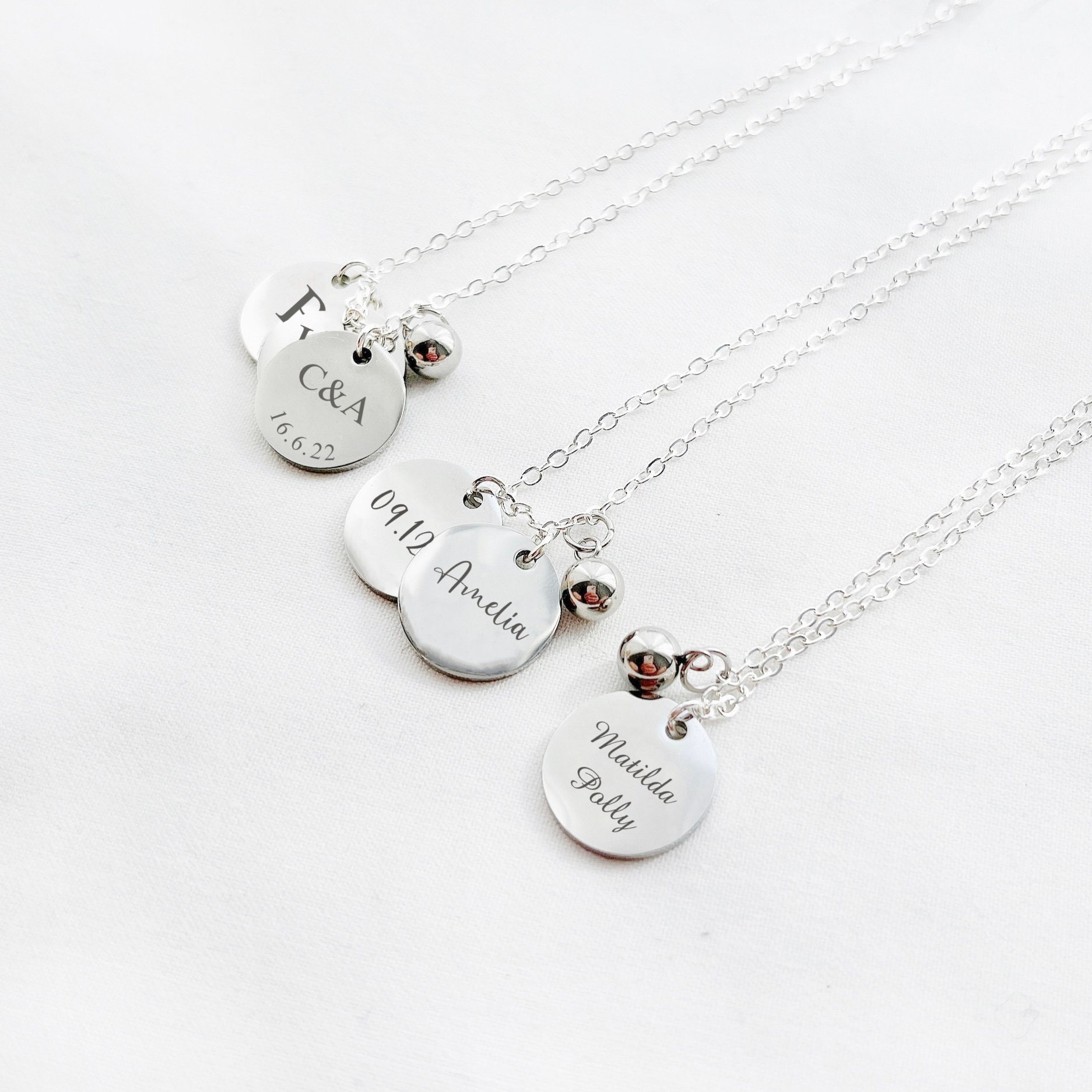 Cute Initial Necklace, Engraved Disc Charm Necklace With Dainty Ball ...