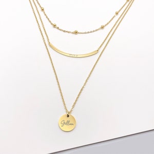 Custom Triple Layer Necklace, Personalised Layering Necklace Set, Multi ...