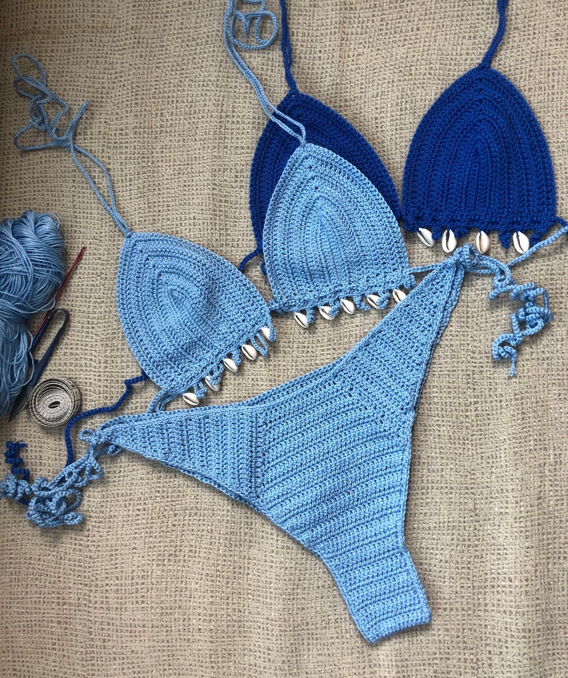 Crochet Thong Swimsuit Sea Shell G String Bikini Set Crochet Etsy My