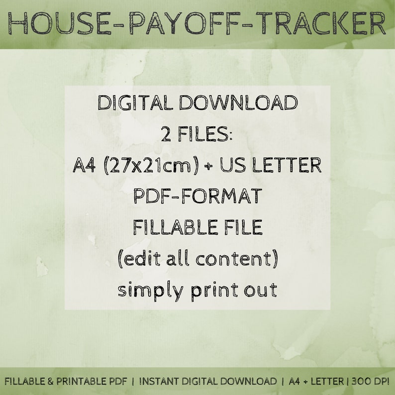 HOUSE PAYOFF TRACKER A4 / Letter Size Fillable Pdf File - Etsy
