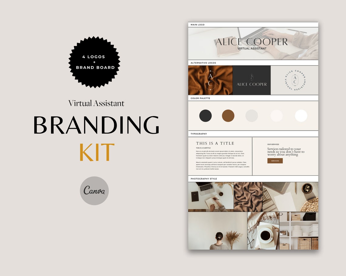 Branding Kit and 4 Logo Templates for Virtual Assistants, Logo Template ...