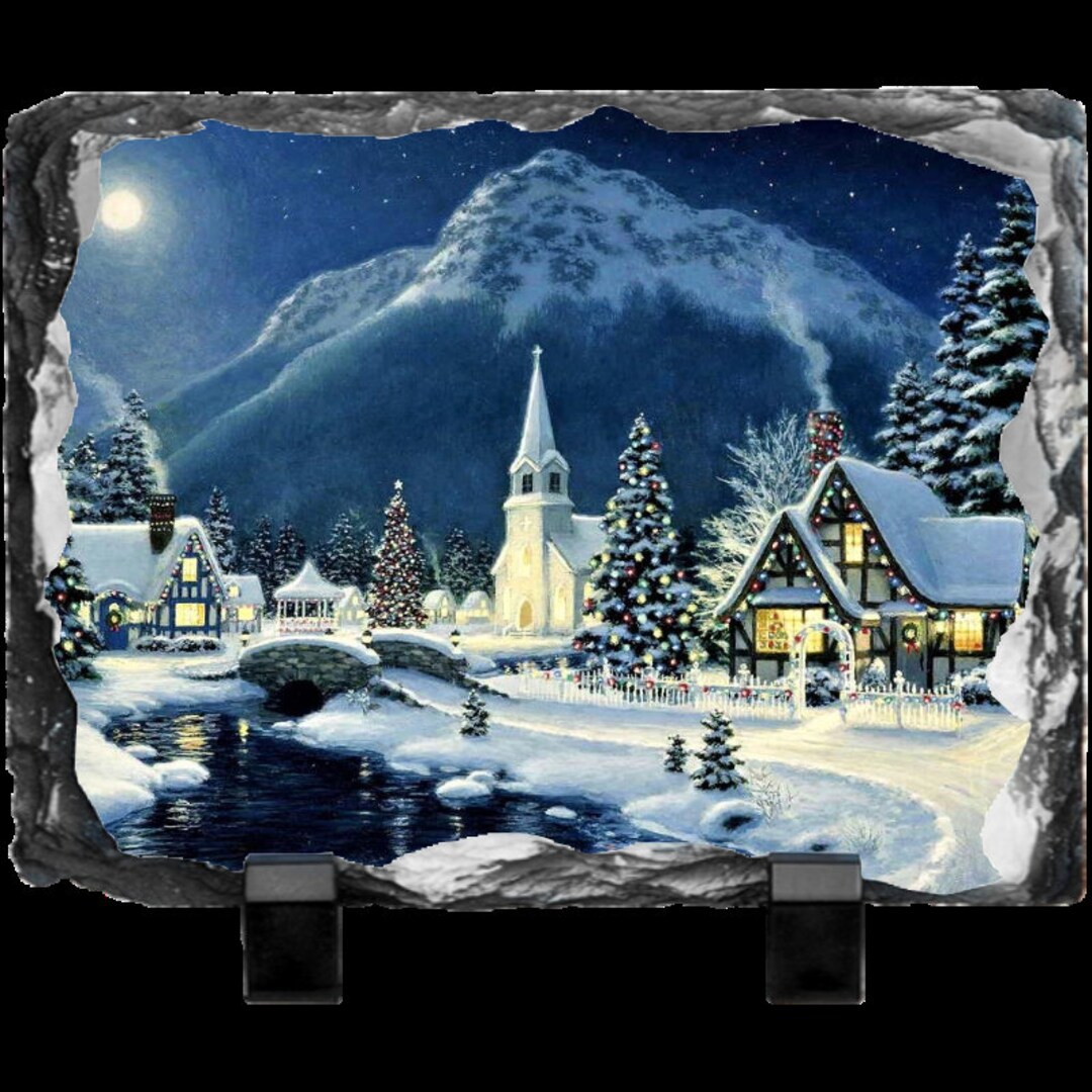 Winter Wonderland Christmas Scene Sublimated on Slate - Etsy