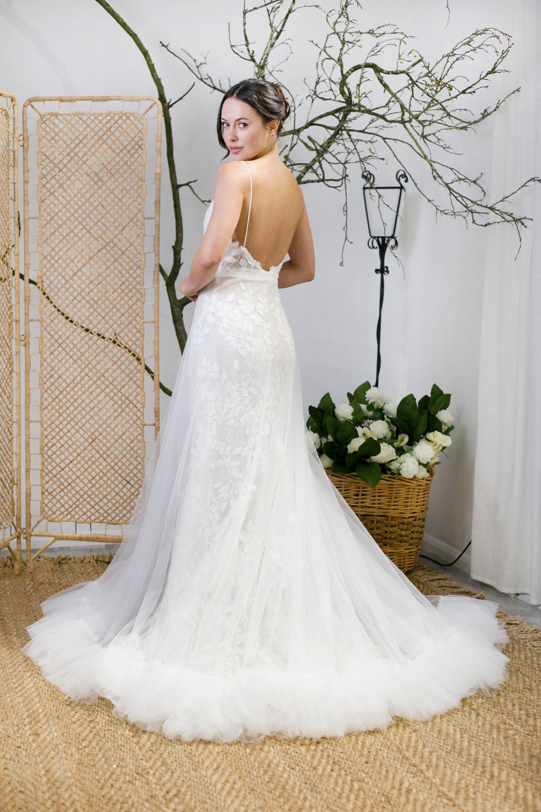 Rhiannon-openfront Bridal Detachable Train With Ruffle Edging - Etsy