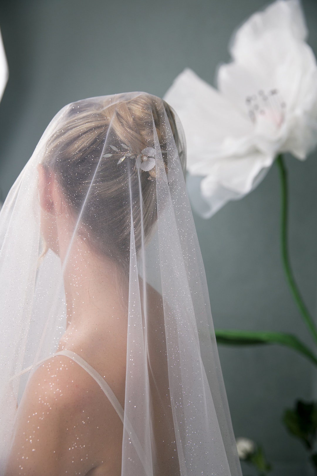 2 Tier Fine Glitter Bridal Veil, Bespoke Veil, Silver Glitter Wedding ...