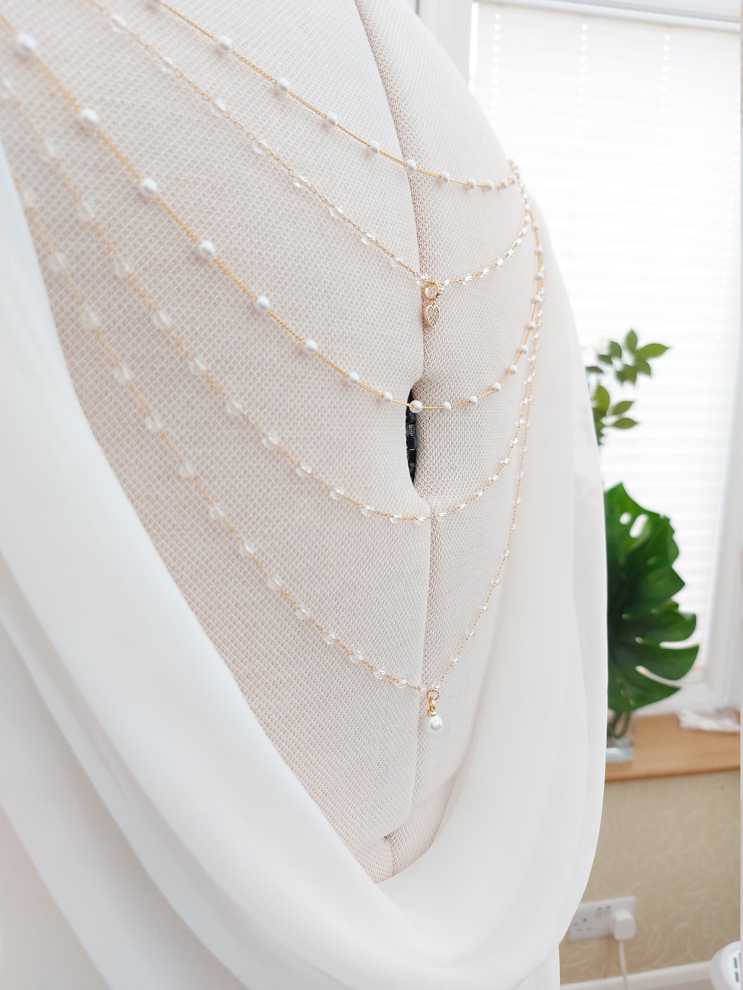 Crystal Bridal Backdrop, Pearl and Crystal Back Chain, Bridal Back ...