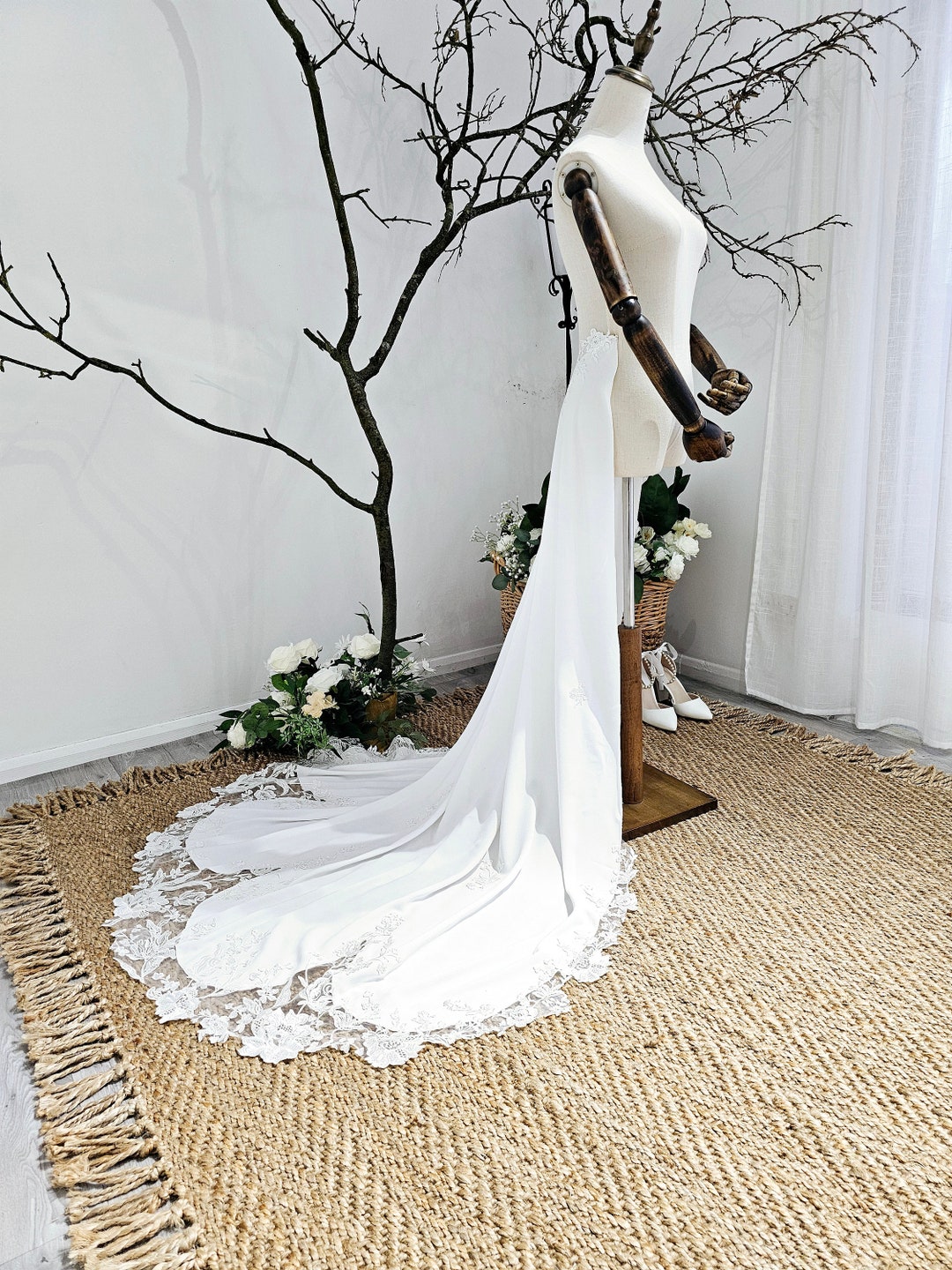 Azalea - Detachable Crêpe Train With Beaded Lace , Removable Crepe ...