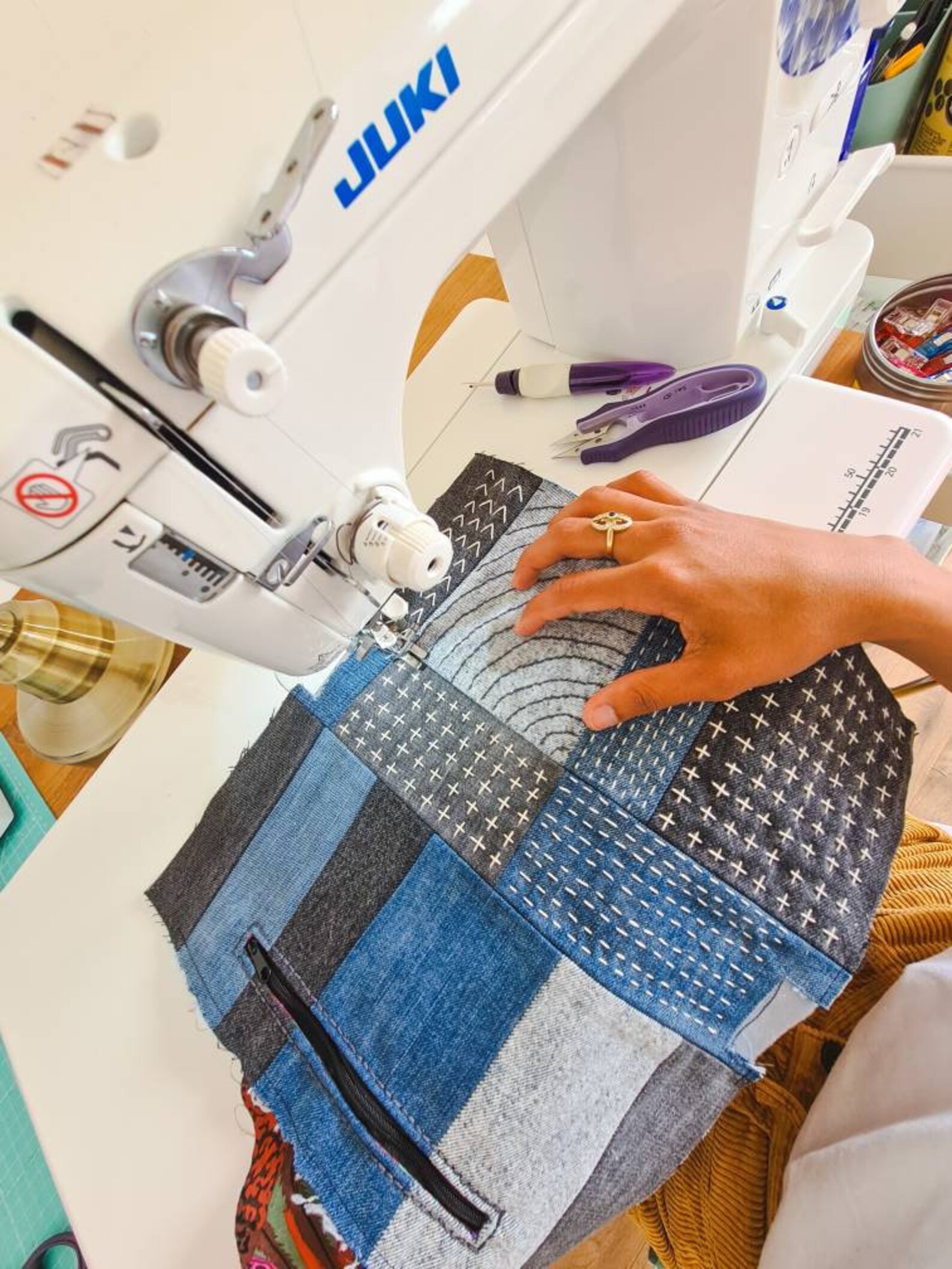 Upcycled Sashiko Patchwork Denim Crossbody Bag With Keychain - Etsy