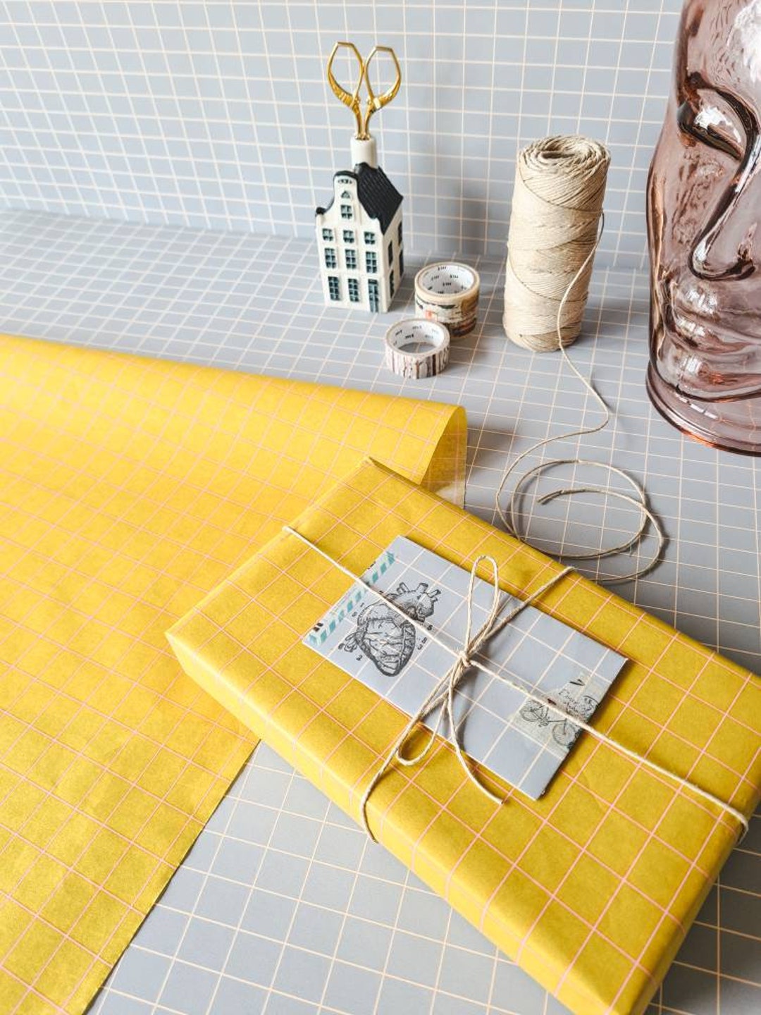 Retro Grid TISSUE PAPER Wrap Set of 5 Sheets Cute Packaging Eco ...